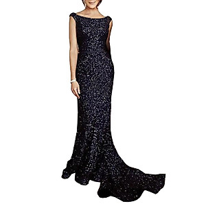 SOLOVEDRESS Women's Mermaid Sequined Formal Evening Dress for Wedding Prom Gown (US 14,Champagne)