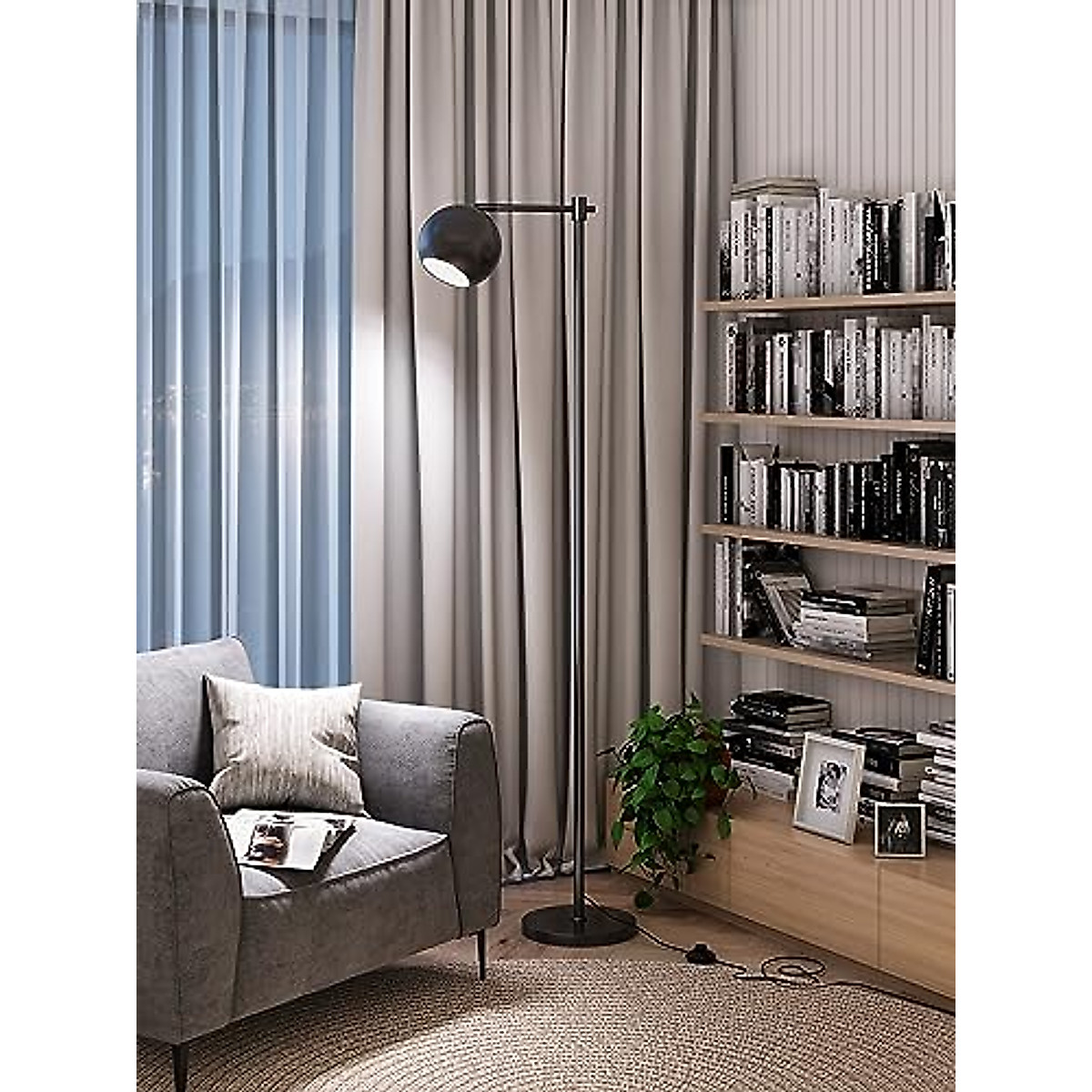 addlon Mid Century Modern Floor Lamp with Remote Control, 63 Inches Adjustable Black Globe Standing Lamp for Living Room,Antique Standing Lamp with Metal Shade for Reading Bedroom Office