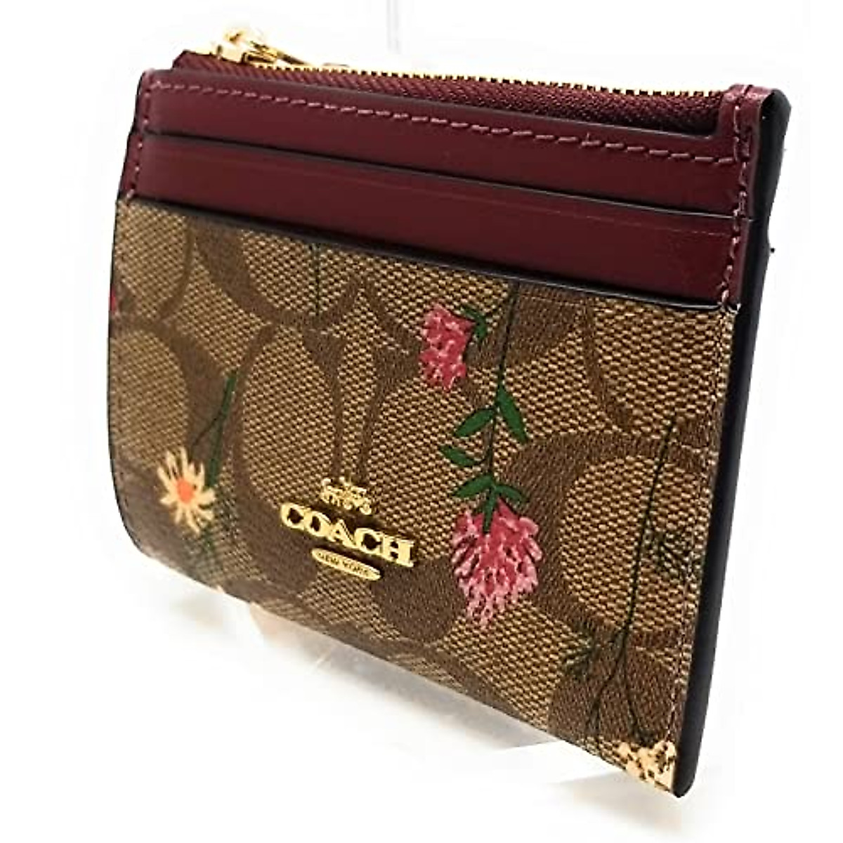 COACH Women's Mini Skinny ID Case (Signature Canvas - Wildflower Print - Khaki)