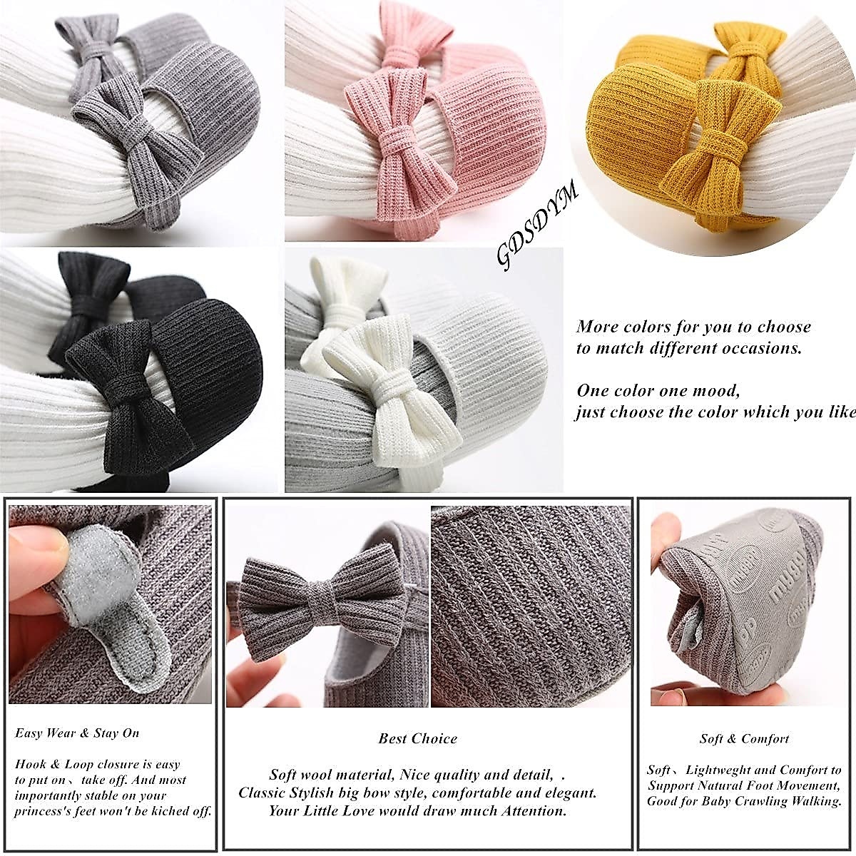 GDSDYM Baby Girls Mary Jane Flats with Bowknot Princess Wedding Dress Shoes Soft Newborn Infant Crib First Walker Prewalker