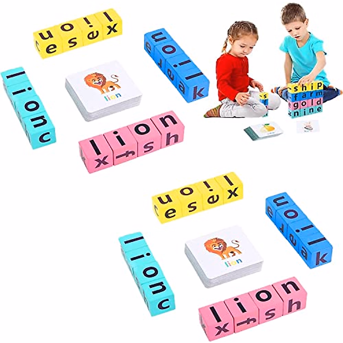 Crossword Puzzle, Matching Letter Game, Premium Wooden Alphabet Flash Cards Matching Sight Words ABC Letters, Wooden Blocks Spelling Game,Wooden Fun Spelling Words with Cards,for Ages 3-5 Kids (2 Set)