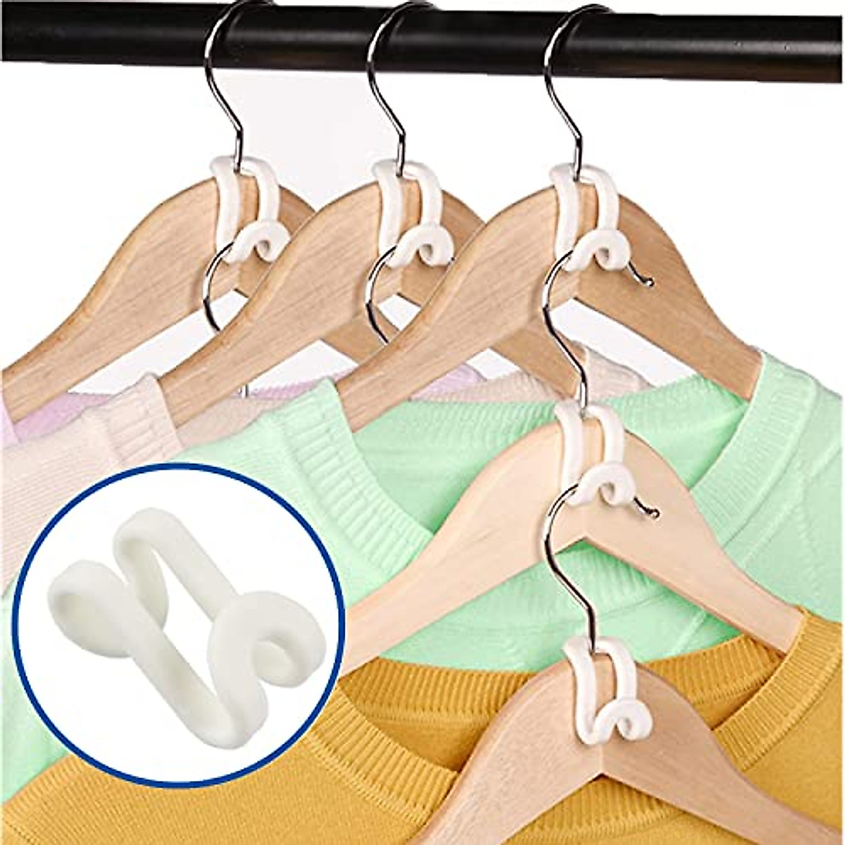 YuGtcen 70 Pcs Hanger Connector Hooks, Hangers Space Saving Mini Cascading Hanger Hooks for Velvet Huggable Hangers, Wooden Hangers, Heavy Duty Space Saving Hanger Organizer for Closet (White)