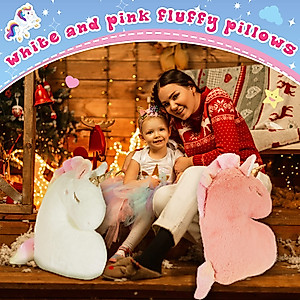 Maitys 2 Pcs Decorative Unicorn Pillows for Girls Bedroom Gift for Christmas Large Soft Unicorn Throw Pillows White Pink Fluffy Plush Stuffed Animal Pillows Birthday Baby Shower Cute Home Decor