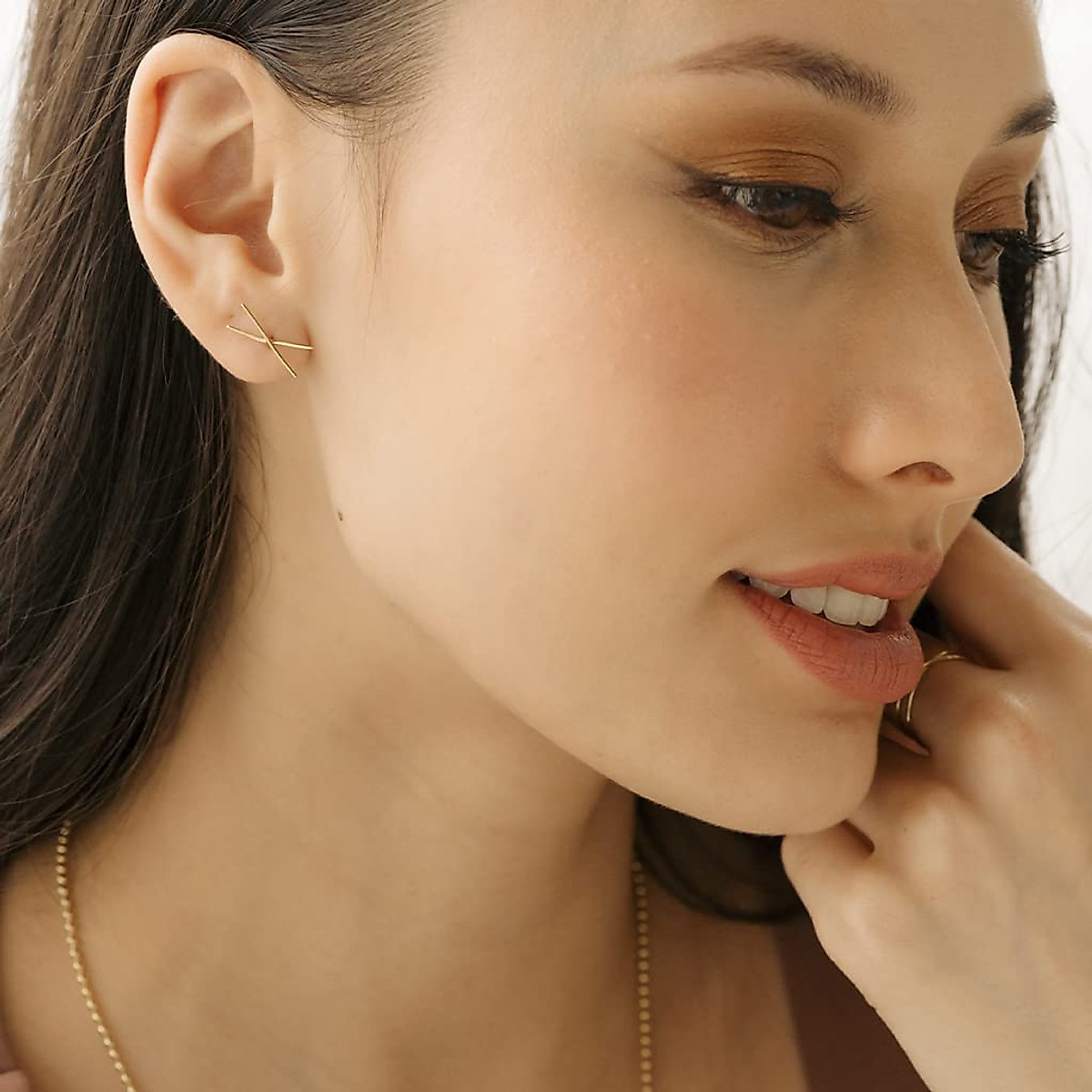 HONEYCAT X Bar Crawler Studs in Gold, Rose Gold, or Silver | Minimalist, Delicate Jewelry (Gold)