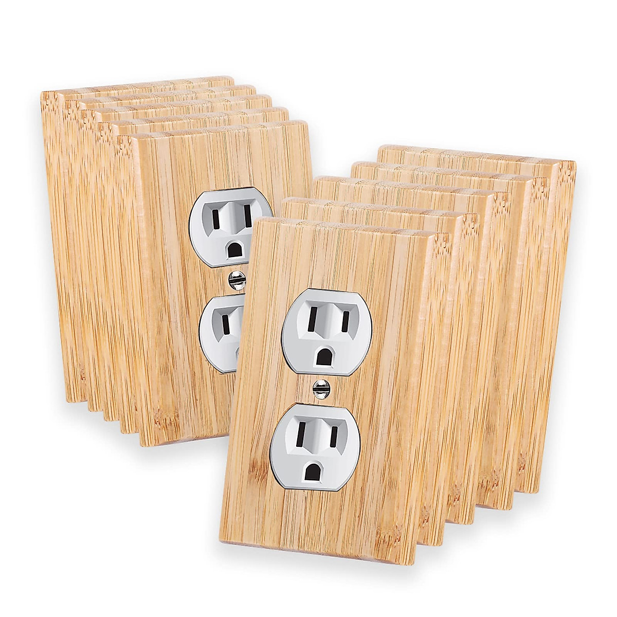 10 Pieces Wood Double hole Outlet Light Switch Plate 4.5" X 2.76" Raw Wood Wallplate Bamboo Light Switch Cover Quality Wallplate Wooden Electrical Decor (Double hole Outlet)