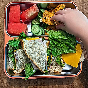 Modern Bento Box Adult Lunch Box for Women, Men and Teens; Lunch Container with Two Compartments and Reusable Fork; Portable, Leak Proof and Holds 37oz; Dishwasher, Microwave and Freezer Safe