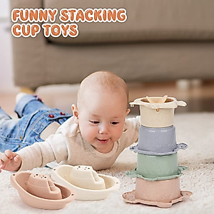 XITALAXU Baby Bath Toys for Toddlers 1-3 Year Old, Bathtub Water Toys for Kids Age 2-4 with 4 Stacking Cups, 2 Boats and 2 Whale-Shaped Spoons, Birthday Gifts for Infants Boys Girls 6-12 Months