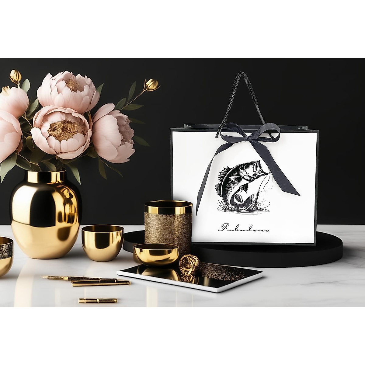 ysmile Fishing Gift Bag with Wrapping Paper for Men Women 12.6" Fisher