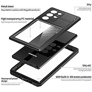 Comosso Waterproof Galaxy S23 Ultra Case - 6.8" Full Body Protection with Built-in Screen Protector & Shockproof Clear Black Cover