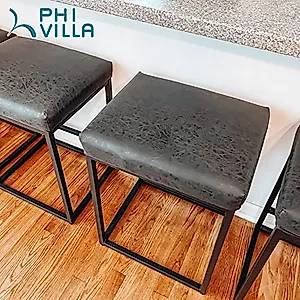 PHI VILLA Bar Stools Counter Heighr Set of 4, Backless, 24 inches, Square, Black, 4 Packs