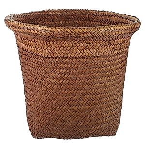 Operitacx Wicker Trash Can, Seagrass Waste Basket, Boho Woven Rubbish Container, Small Storage Bin, Woven Laundry Basket Waste Bin Organizer