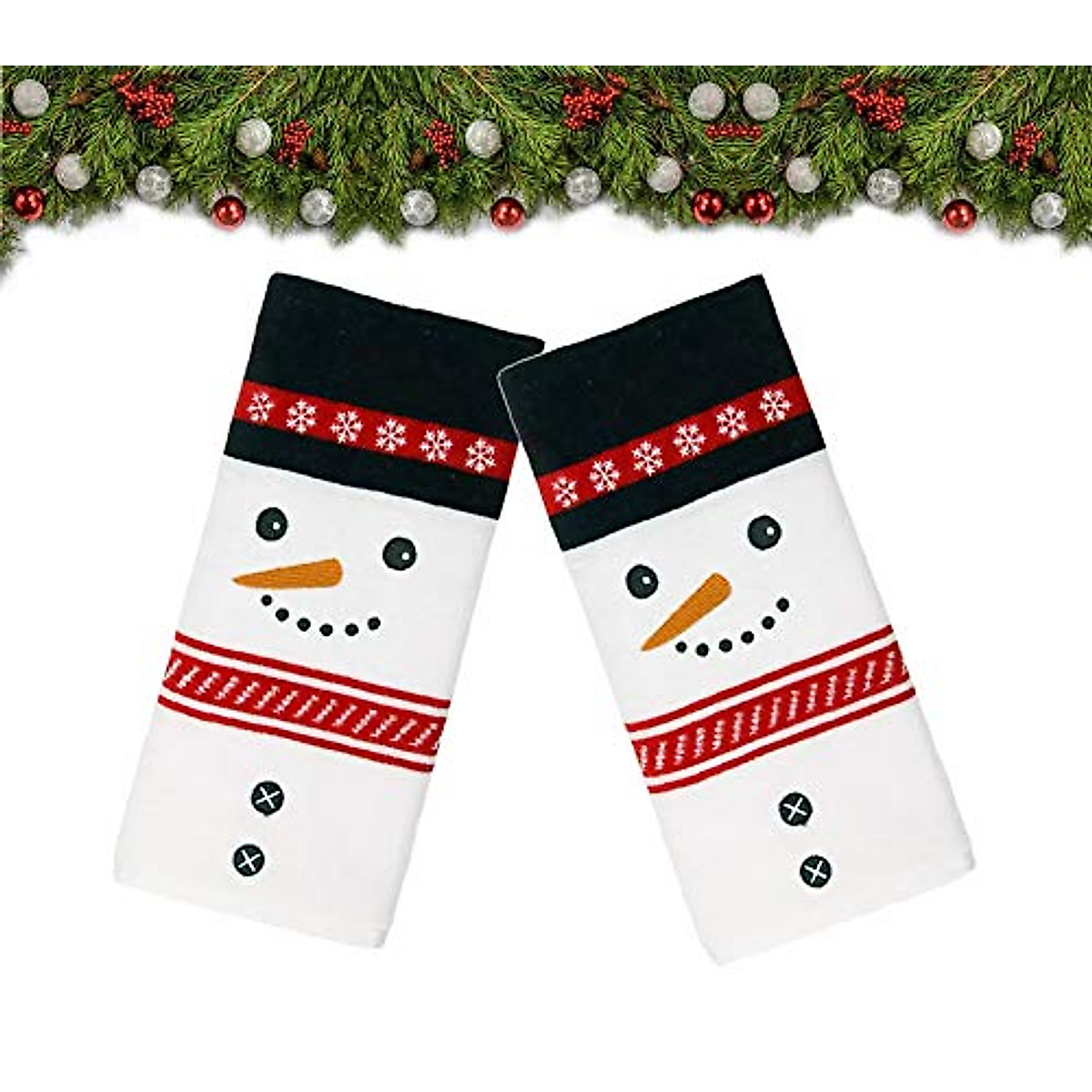 St. Nicholas Square Christmas Towels, White Bath Hand Towel Set of 2, Snowman Face Decorative Design 25 x 16 Inches for Bathroom Decorating for The Holidays