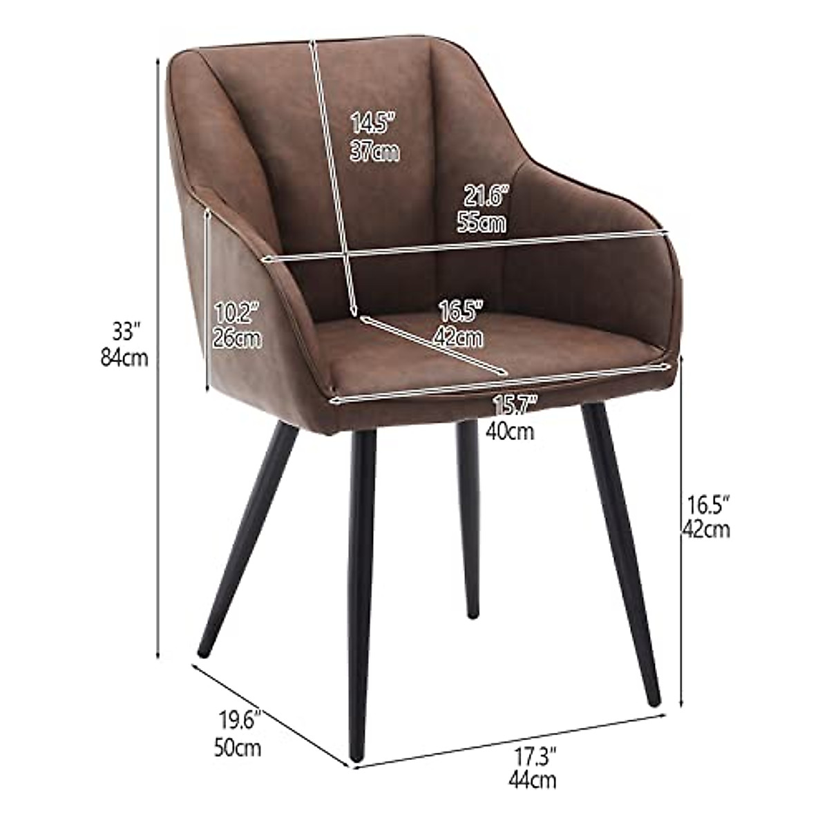 CLIPOP Modern Dining Chairs Set of 2, Upholstered Faux Leather Accent Chairs with Metal Legs, Armchair Desk Chair Thick Sponge Seat for Living Room Bedroom Guest Room, Brown