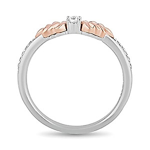 Jewelili Enchanted Disney Fine Jewelry Sterling Silver and 10K Rose Gold 1/5 Cttw Natural White Round Diamond Elsa-Anna Duo Stack Ring, Size 8