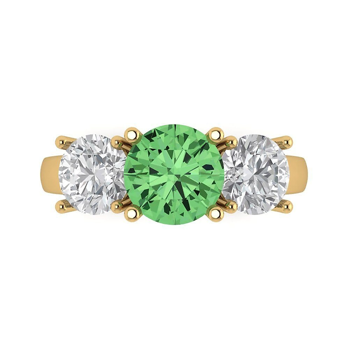 Clara Pucci 3.19ct Round Cut Solitaire 3 stone Green Simulated Diamond Designer Wedding Bridal art deco Anniversary Ring 14k Yellow Gold