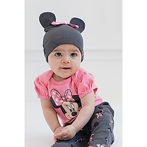 Disney Minnie Mouse Newborn Baby Girls Bodysuit Pants and Hat 3 Piece Outfit Set 3-6 Months