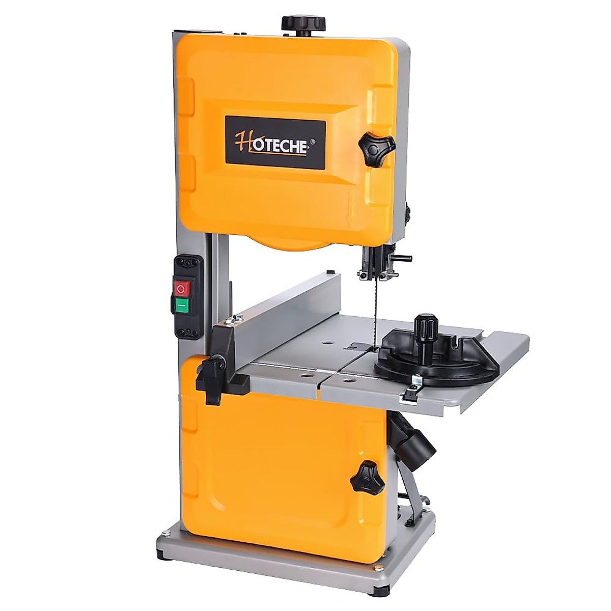 Hoteche 8-Inch Band Saw 2.0A Low Noise Two Cutting Height Table Benchtop with Fence and Miter Gauge for Woodworking, DIY Projects and Precision Cutting, Tilting Range 0-45°
