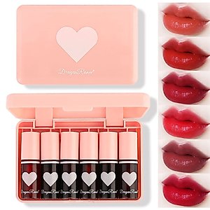 6 Colors Lip Tint Stain Set, Korean Lip Gloss Lip Tint Stain Plumping Mini Liquid Lipstick, Multi-use Lip and Cheek Tint, Long lasting High Pigment, Liquid Blush Waterproof Tinted Lip Gloss
