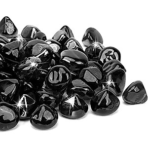 onlyfire 10-Pounds Fire Glass Diamonds for Propane Fire Pit, 1 Inch Reflective Firepit Glass Rocks Stones for Gas Fireplace and Fire Pit Table, Onyx Black