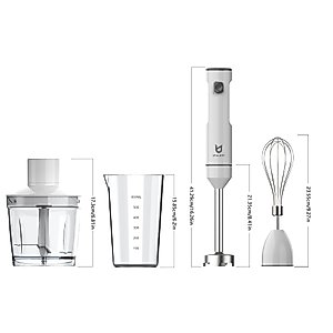 Cordless Hand Blender, UTALENT Variable Speed Immersion Blender Rechargeable, with 500ml Chopper, 600ml container, Egg Whisk, for Smoothies, Baby Food and Soups – White