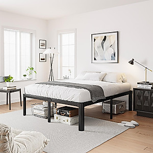 Nordicbed 16 Inch High Platform Queen Bed Frame No Box Spring Needed, Metal Bed Frame Queen Size, Noise Free, Easy Assembly, Heavy Duty, Black