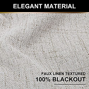 100% Blackout Shield Linen Blackout Curtains 84 Inches Long 2 Panels Set, Clip Rings/Rod Pocket Blackout Curtains No Light, Black Out Curtains & Drapes for Bedroom, 50 inches Wide Each Panel, Beige