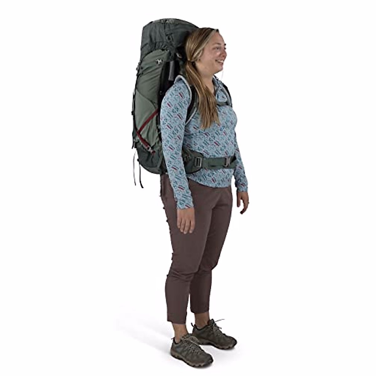Osprey Aura AG LT 50L Women's Backpacking Backpack, Koseret/Darjeeling Spring Green, WXS/S