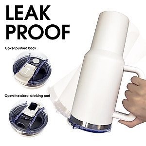 40 oz Tumbler with Handle and Straw Lid,Insulated Reusable Stainless Steel Water Bottle Travel Mug，Cupholder Friendly Double Wall Vacuum Sealed Cup Rice White