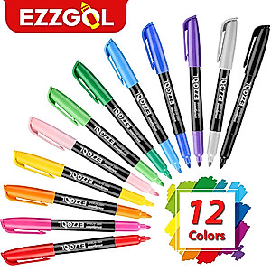 Wet Erase Markers, EZZGOL 12 Colors Bullet Tip Wine Glass Markers, Overhead Transparency Smudge-Free Markers For Dry Erase Whiteboards Schedule Glass and Any Kind of Wet Erase Surface, Wipe with Water