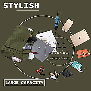 Canvas Messenger Bag Large Hobo Crossbody Bag with Multiple Pockets Casual Shoulder Tote Bag for Women and Men