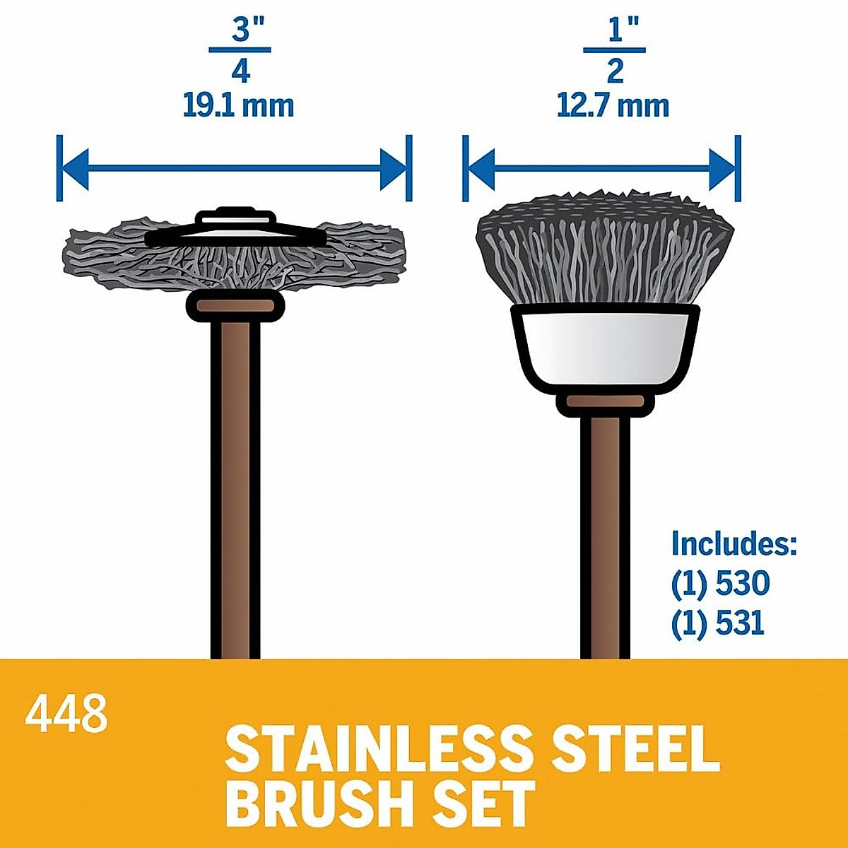 Dremel 448 2-Piece Stainless Steel Brush Set Ideal for Removing Rust and Corrosion, Polishing Metal Surfaces