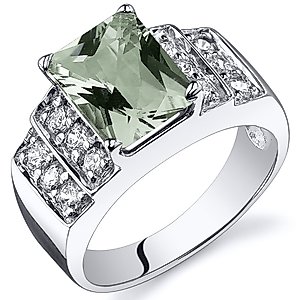 PEORA Green Amethyst Step Ring Sterling Silver 2.00 Carats Size 5