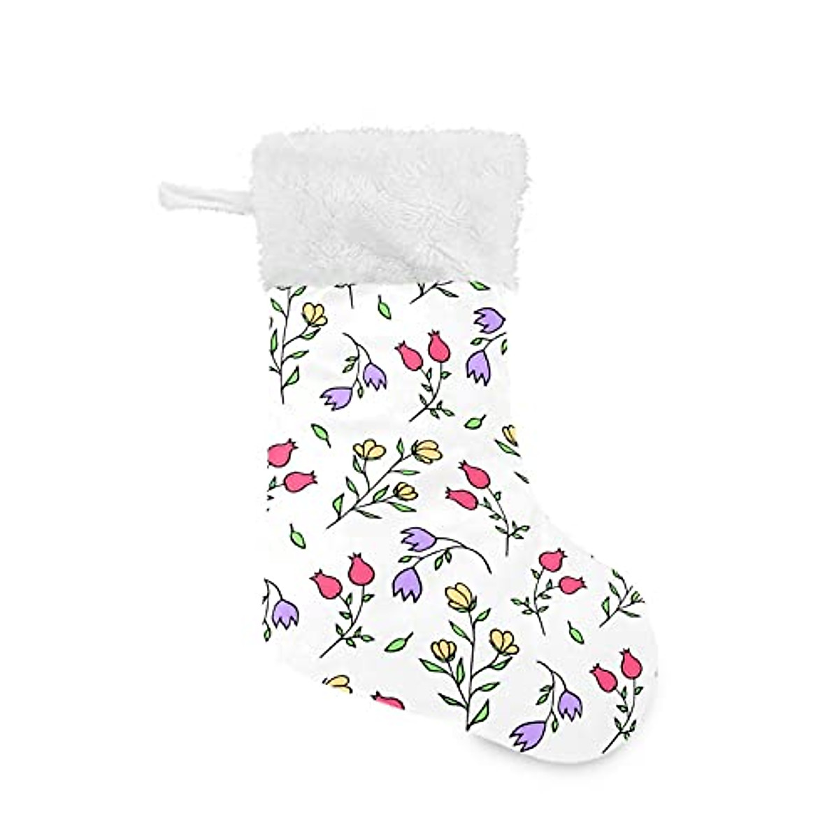 Kigai Christmas Stockings Doodle Flowers Rose Large Candy Stockings Stuffers Kids Cute Xmas Sock Decorations 1PC for Home Holiday Party 12" x18"