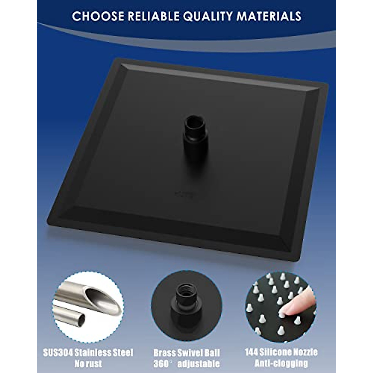 12'' Rain Shower Head with 11'' Adjustable Extension Arm - Eolax Large Rainfall Showerhead Solve Low Water Pressure and Flow - Bathroom Square Shower Heads Made of 304 Stainless Steel - Black