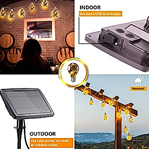Solar Powered String Lights - Decorative Indoor and Outdoor Solar Power Fairy LED Light String - Bright Waterproof Outside Christmas Lights for Garden, Patio, Porch, Backyard, Bistro