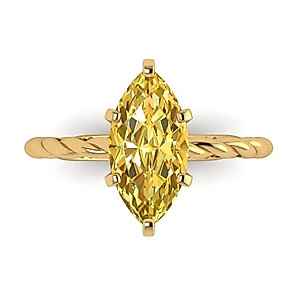 Clara Pucci 2ct Marquise Cut Solitaire Rope Knot Yellow Simulated Diamond Engagement Promise Anniversary Ring 18K yellow Gold 6.75
