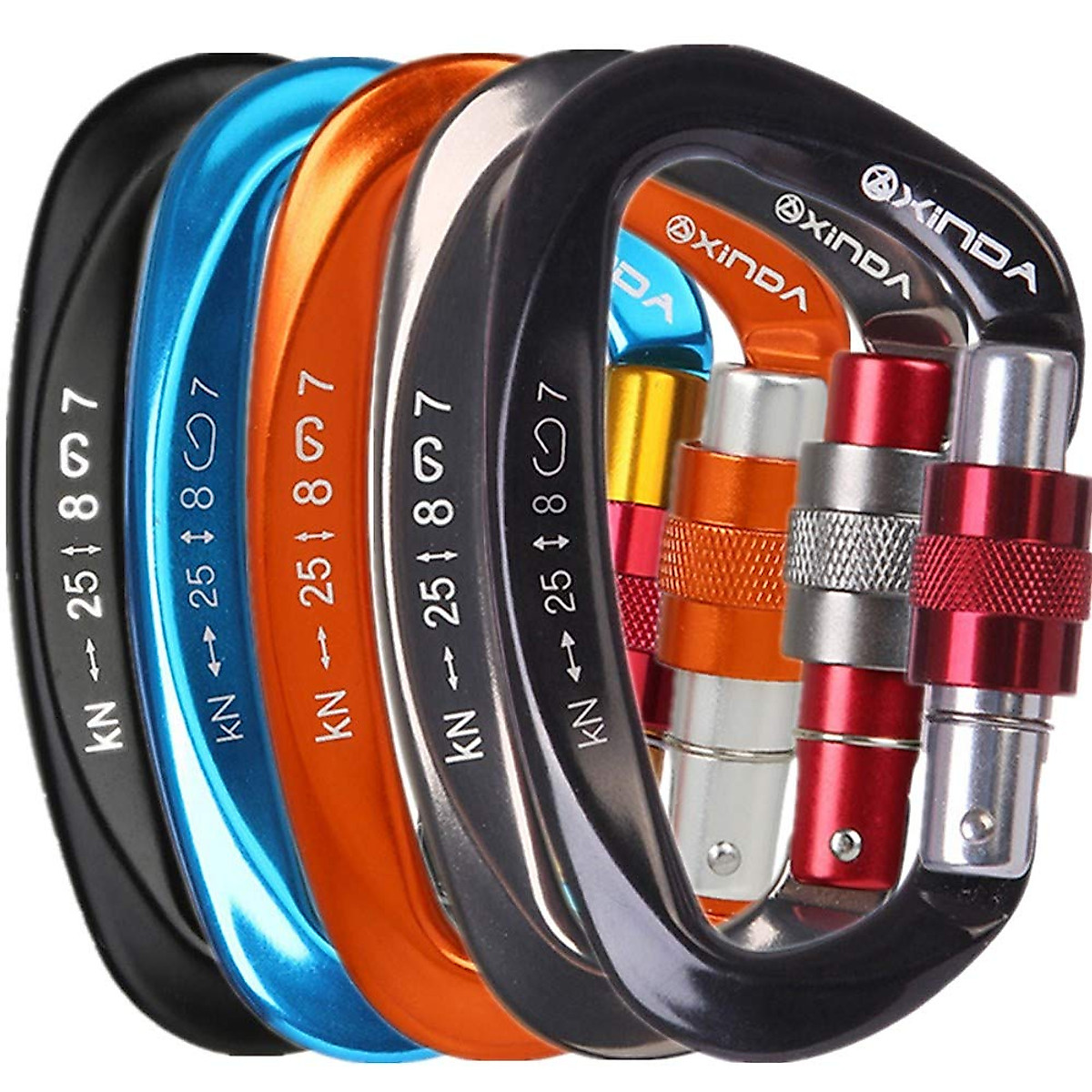 Climbing Carabiner 5 Pack Auto Locking Heavy Duty Caribeaners Twist Lock Screwgate Aluminum Lightweight for Climbing, Mountaineer, Hammock, Camping, Outdoor Equipment,Backpack,Keychain,Dog Leash