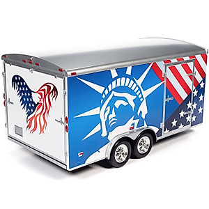 Auto World Diecast Four Wheel Enclosed Car Trailer Patriotic with Graphics for 1/18 Scale Model Cars by Autoworld AMM1284