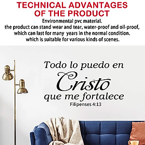 AnFigure Vinilos Decorativos para Pared, Frases para Decorar Pared En Español, Dios Biblicos Calcomanias Quotes Home Art Decor Vinyl Stickers Spanish Todo Lo Puedo En Cristo Que Me Fortalece 21"x12"
