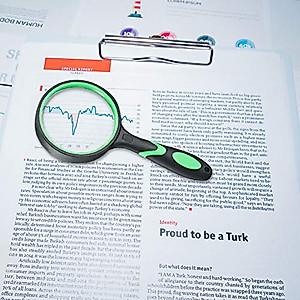 2Pcs 10X Handheld Magnifying Glass Authentic for Kids Seniors, 75MM Thickened Magnifying Lens & Non-Slip Handle with Rope Reading Magnifier for Book Reading, Hobby Observation, Science (Purple+Green)