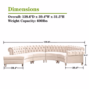 Legend Vansen Curved Modular Sectional Sofa,Velvet Couch with Rolled Arms,4-Seater Semicircle Couch Suitable for Living Room and Bedroom