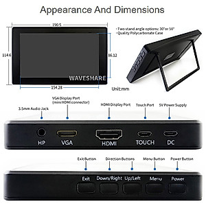 waveshare 7" IPS Display LCD Capacitive Touch Screen Monitor 1024x600 Resolution HDMI/VGA Port, for Raspberry Pi 4B/3B+/3B/2B/A+/Zero W/WH/Jetson Nano/Banana Pi/Windows 10/8.1/8/7