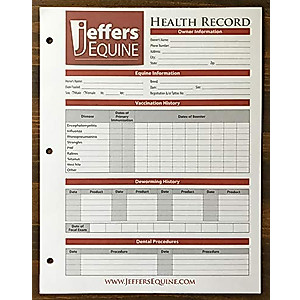 JeffersEquine Horse Health Records Horse Health Chart - 3 Pack