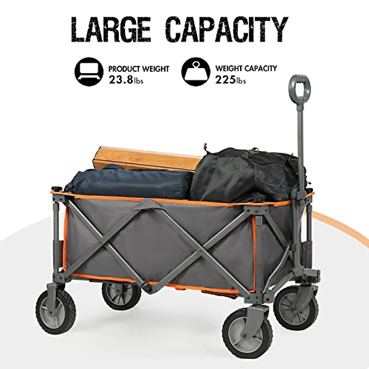 PORTAL Collapsible Folding Wagon Utility Cart Foldable Heavy Duty All Terrain Wagon for Outdoor, Camping, Beach, Garden, Grocery, Orange
