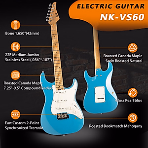 EART NK-VS60 6 String Solid Body Electric Guitar,Roasted Mahogany Body, Full-Size Electric Guitar Alnico-V Pickups, Tremolo System Electric Guitars