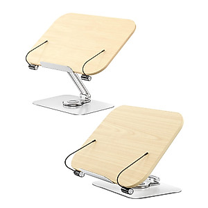 Book Stand for Reading, Amasrich Adjustable Holder with 360° Rotating Base & Page Clips, Foldable Desktop Ricer for Cookbook,Sheet Music,Laptop,Recipe,Textbook,Hands Free,Wood,Aluminium
