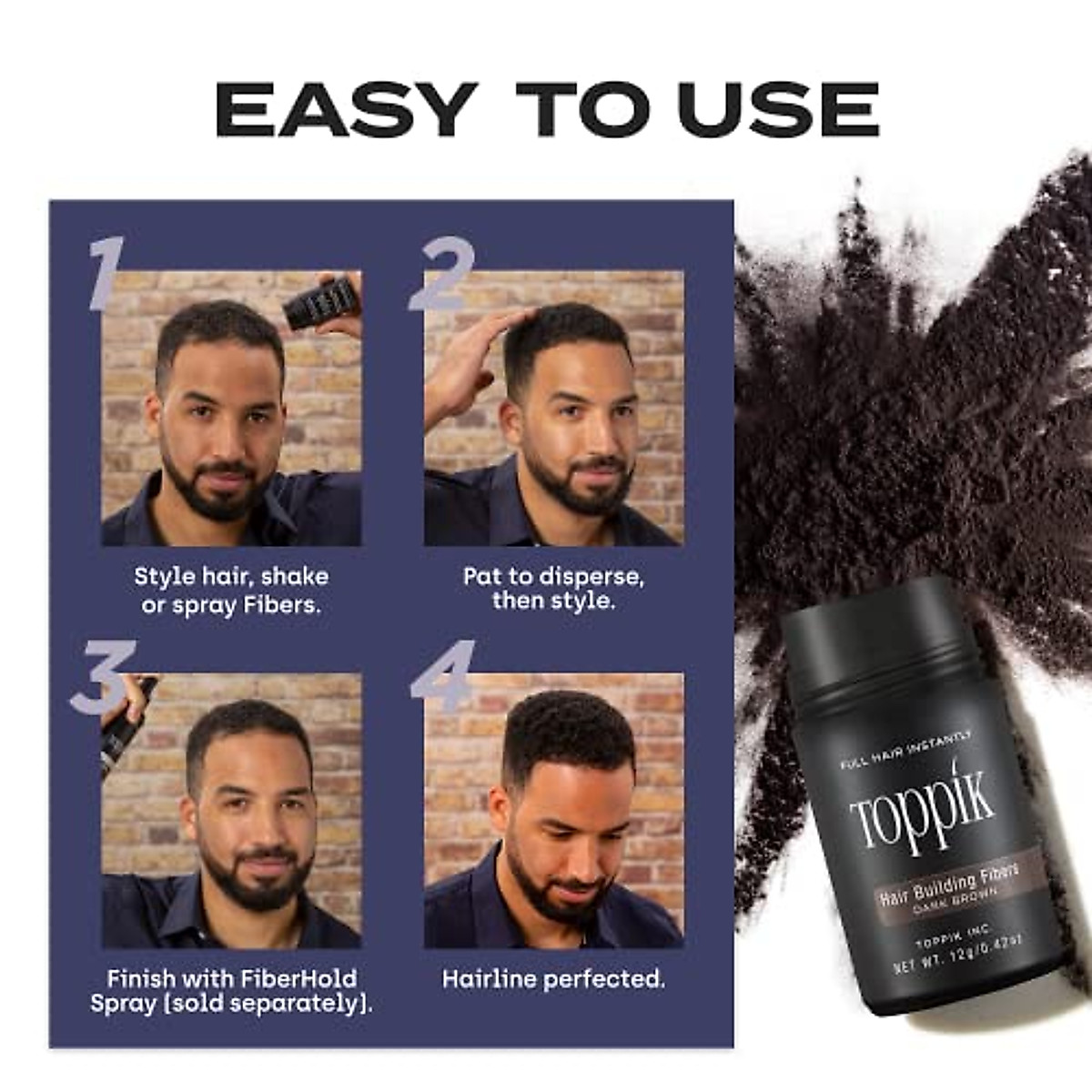Toppik Hair Building Fibers, Medium Brown, 12g Fill In Fine or Thinning Hair Instantly Thicker, Fuller Looking Hair 9 Shades for Men & Women