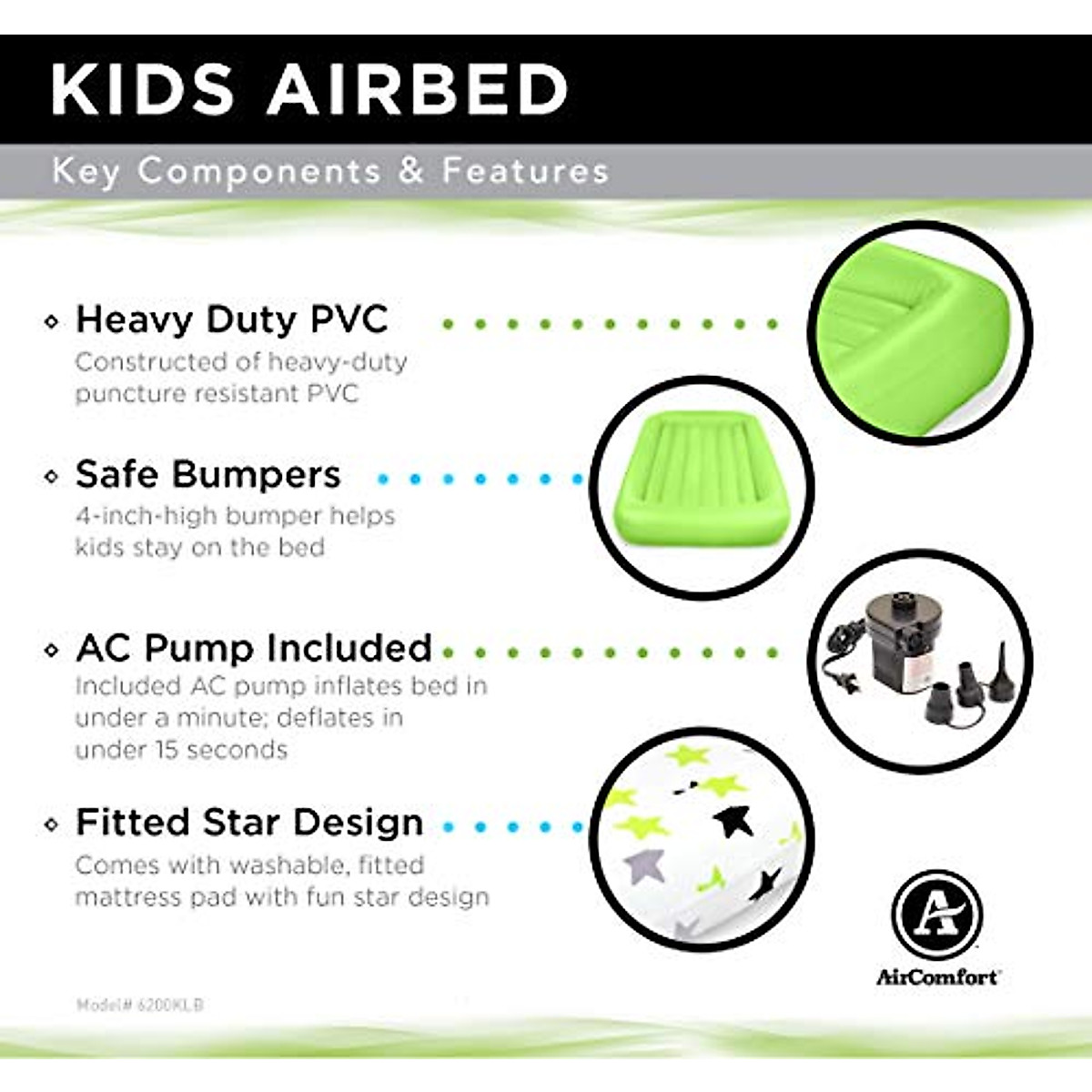 Air Comfort Kids Air Mattress, Toddler Inflatable Air Bed with Star Sheet and Air Pump, 150lb Weight Limit