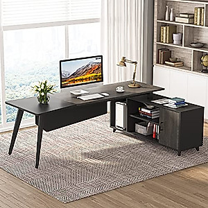 Tribesigns L-Shaped Computer Desk with File Cabinet, 78.74 Inch Large Executive Office Desk with Shelves, Industrial Business Furniture Desk Workstation for Home Office (Grey)