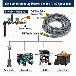 CALPOSE 40 Feet 3/8 inch ID Natural Gas Grill Hose with Quick Connect Fittings, Natural Gas Line for Grill, Pizza Oven, Heater and More Low Pressure Appliance